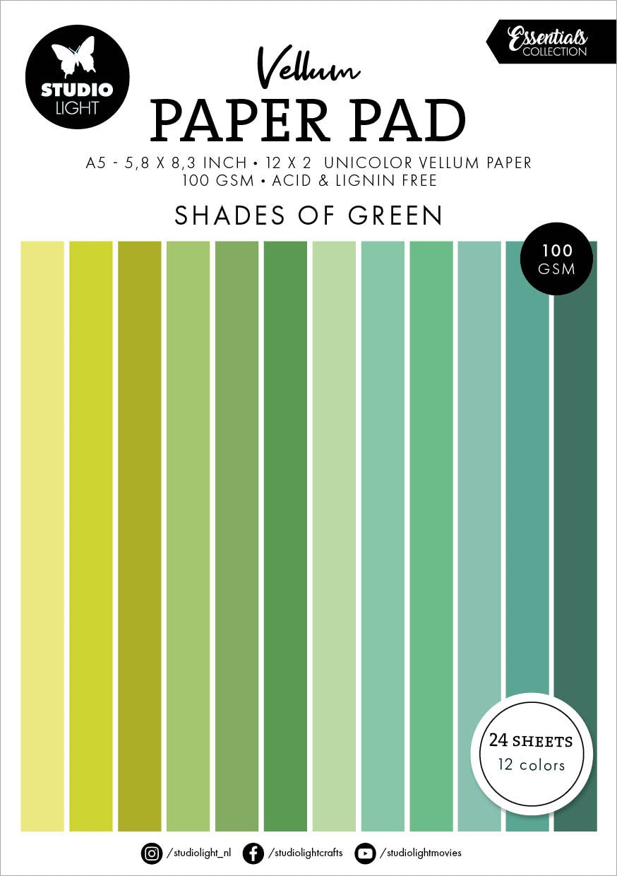 Shades of Green A5 Vellum Paper Pad – Butterfly Reflections, Ink.