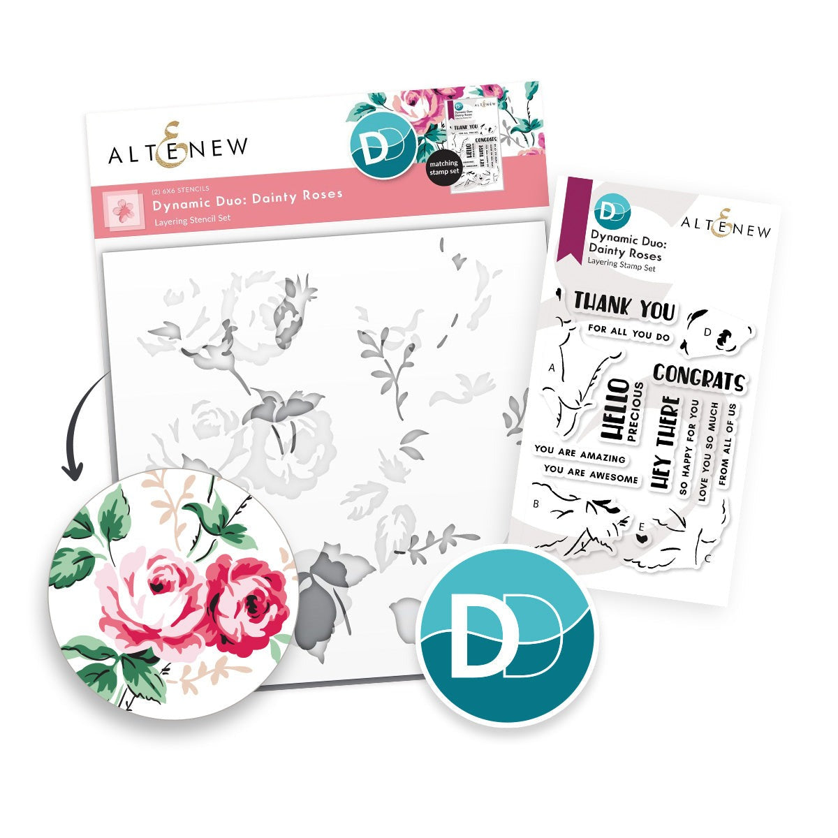 Dynamic Duo: Dainty Roses Stamp & Stencil – Butterfly Reflections, Ink.